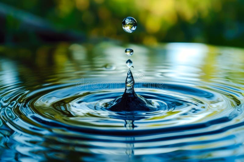 Single Droplet of Water Falling into a Calm Pond, Creating Ripples of ...