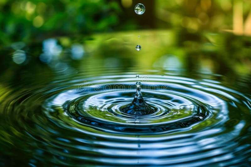 Single Droplet of Water Falling into a Calm Pond, Creating Ripples of ...