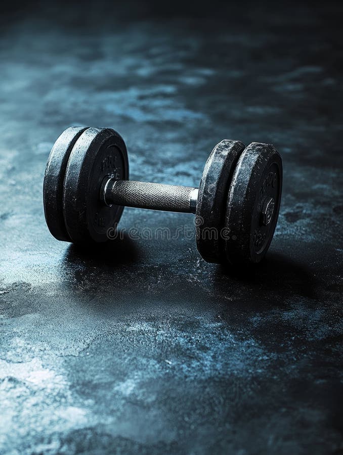 A Single Dumbbell on a Textured Dark Surface. Stock Photo - Image of ...