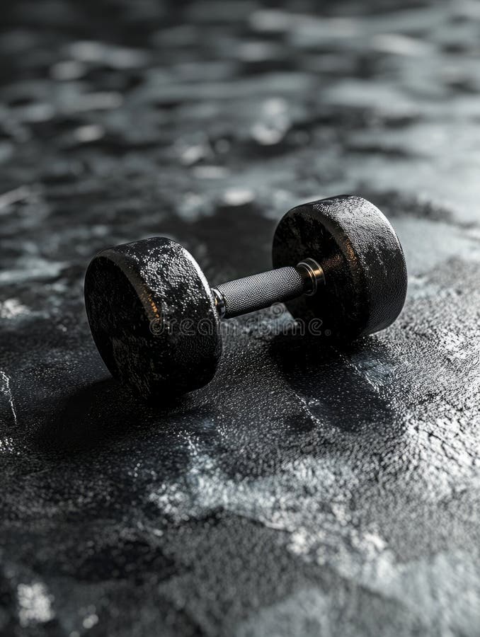 Single Dumbbell on Wet Textured Surface. Stock Photo - Image of ...