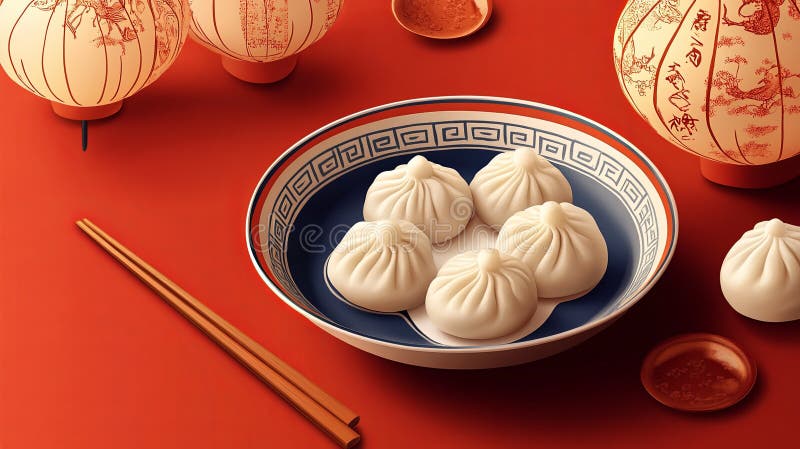 A Single Dumpling Styled in a Modern Ceramic Dish for Chinese New Year ...