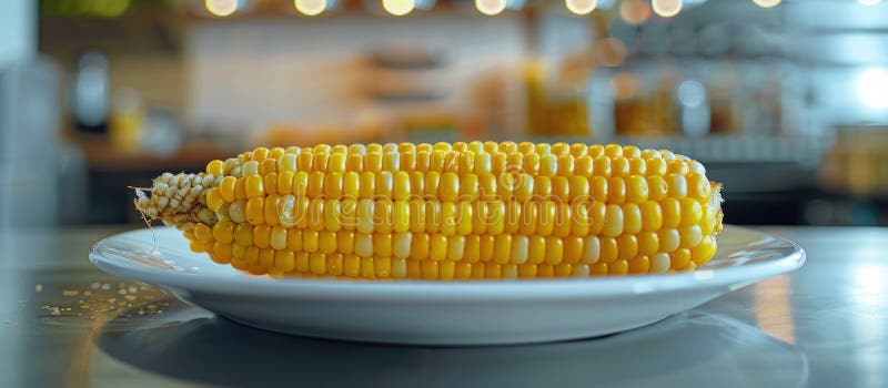 Single Ear of Corn on White Plate Stock Photo - Image of minerals ...