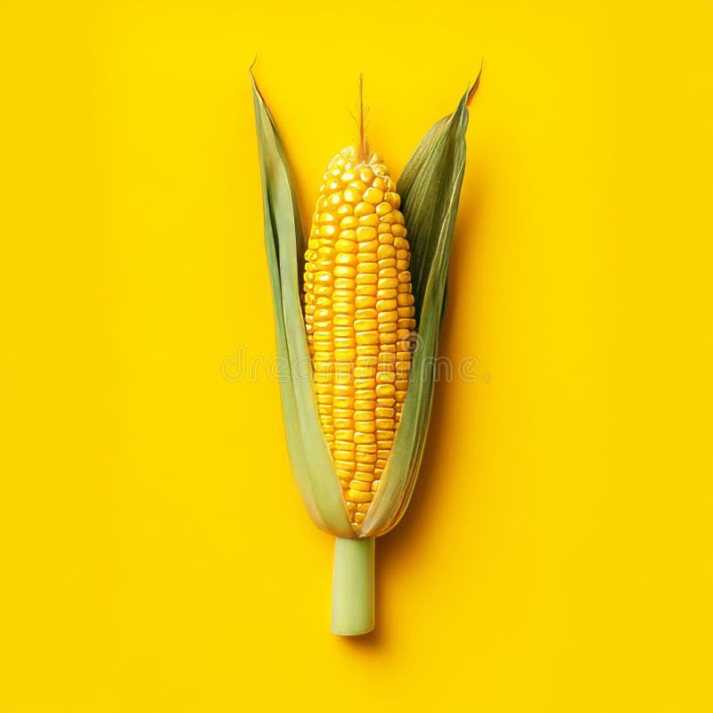 Single Ear of Fresh Corn on the Cob, Vibrant Yellow Kernels, Isolated ...
