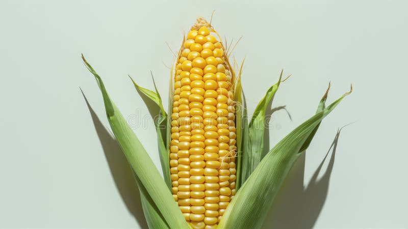 Single Ear Fresh Corn Cob Yellow Kernels on Light Background, Copy ...