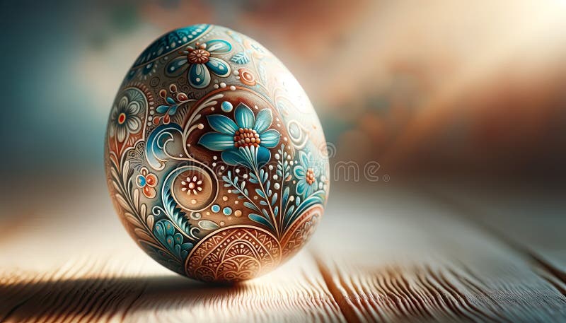 Single Easter Egg with Ornate Painting with Copy Space Stock Image - Image of easter, concept ...