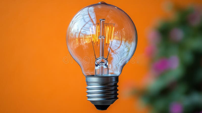 Glowing Edison Bulb on Orange Stock Illustration - Illustration of warm ...