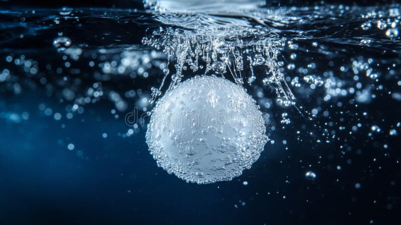 A Single Effervescent Tablet Dissolves in Water with Air Bubbles Rising ...