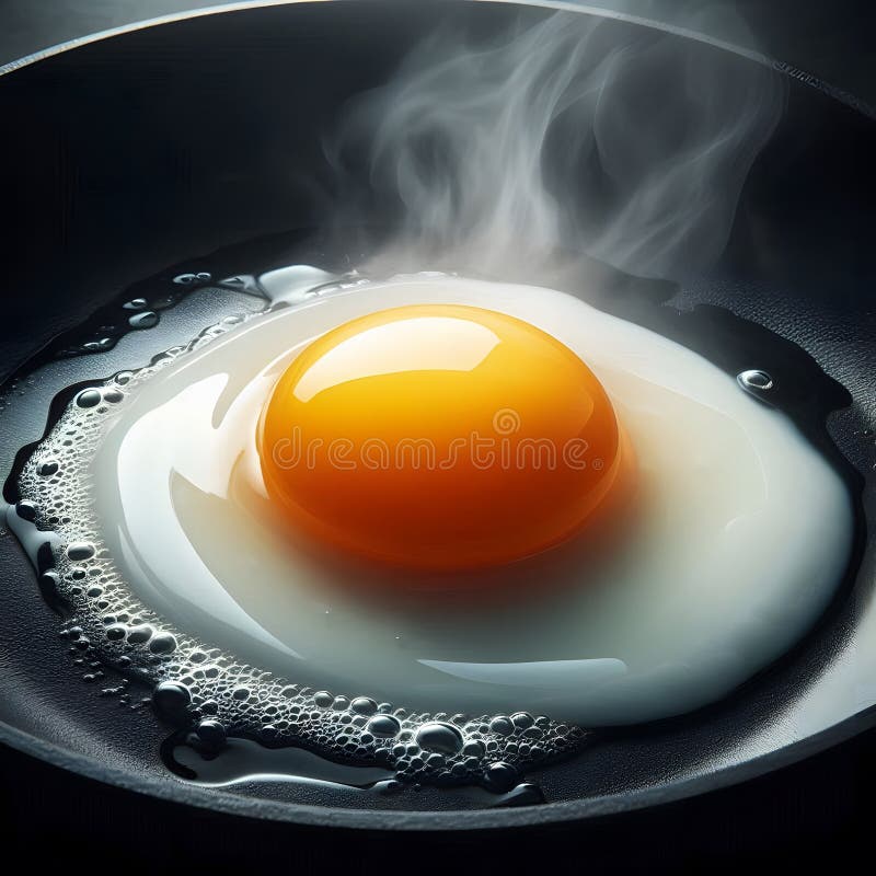 A Single Egg is Fried in a Black Skillet, with the Egg White Partially ...