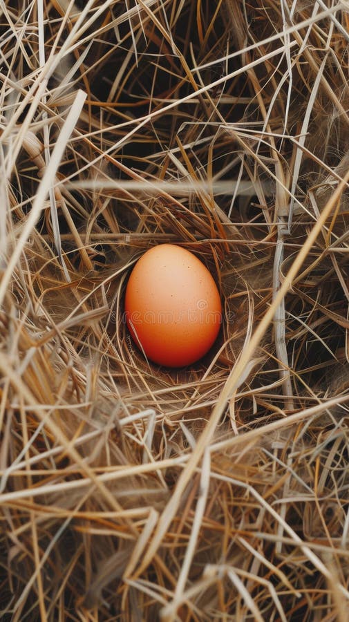 Single Egg Nestled in Straw Nest Stock Photo - Image of protection ...