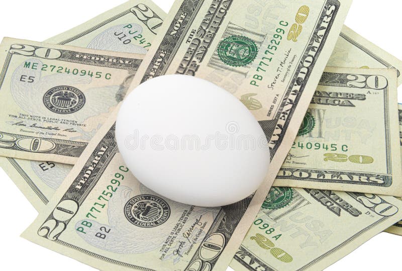 One Egg on Twenty Dollar Bills Isolated on White Stock Photo - Image of ...