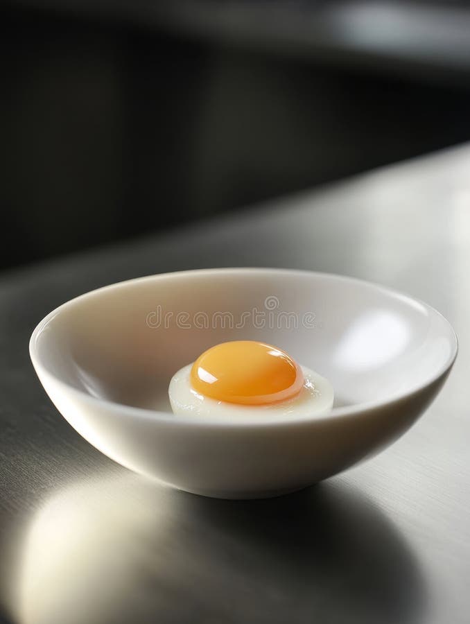A Single Egg Yolk Resting in a White Bowl on a Polished Surface Stock ...