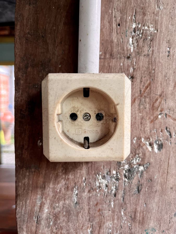 Single Electrical Socket in Wooden Column Stock Photo - Image of white ...