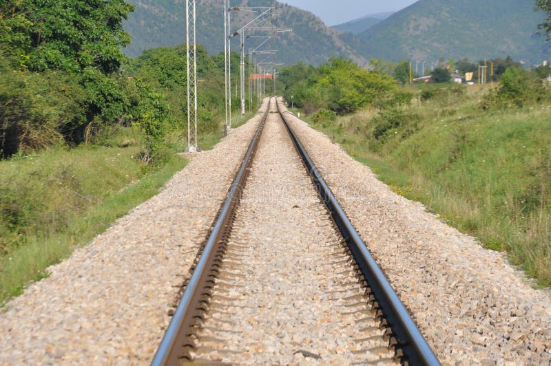 Single Electrified Railway Track, Serbia Stock Photo - Image of rail ...