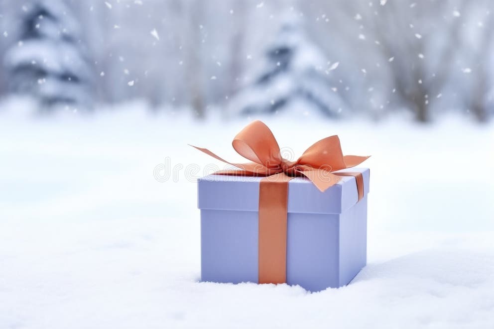 Single Elegantly Wrapped Gift Box on a Snow-like Surface Stock Image ...