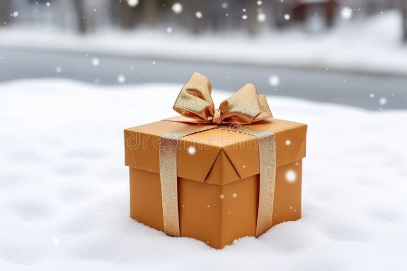Single Elegantly Wrapped Gift Box on a Snow-like Surface Stock Photo ...