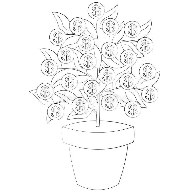 Single Element Money Tree. Draw Illustration in Black and White Stock ...