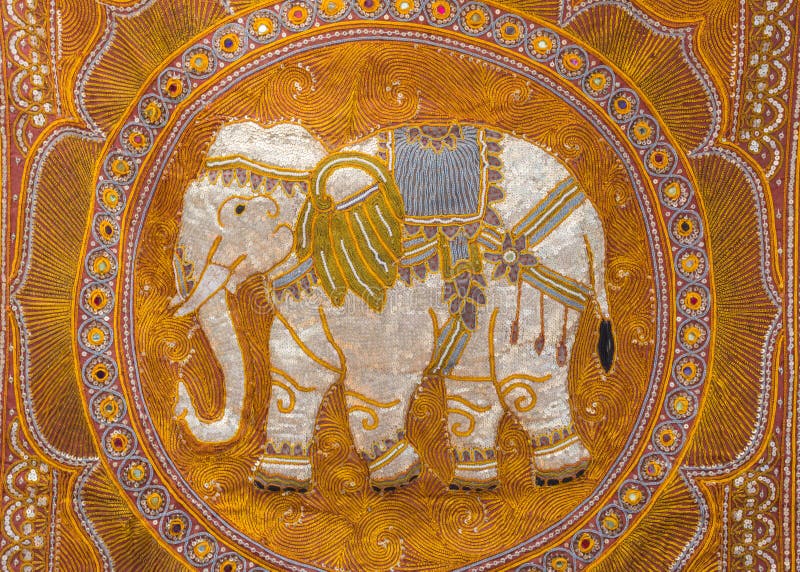 Single Embroidered Elephant Stock Image - Image of embroidered ...