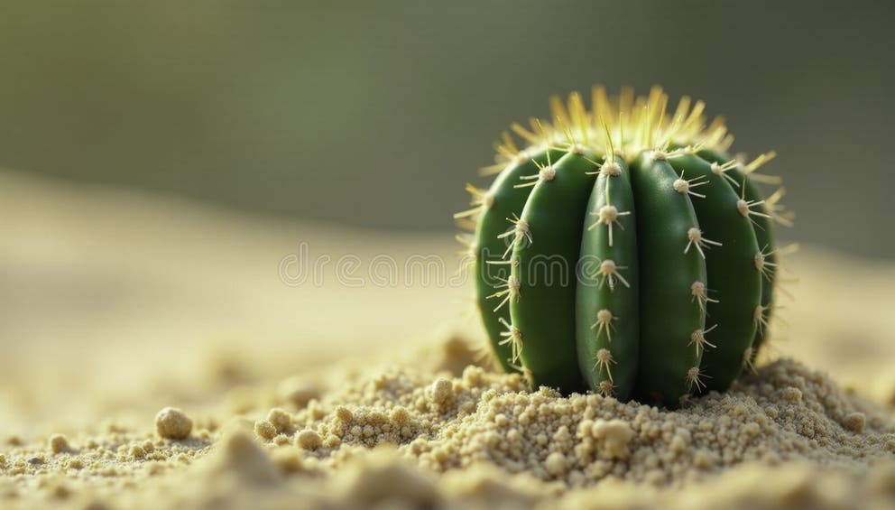 Single Emerald Green Cactus Plant in Sandy Soil, Cactus, Plant Stock ...