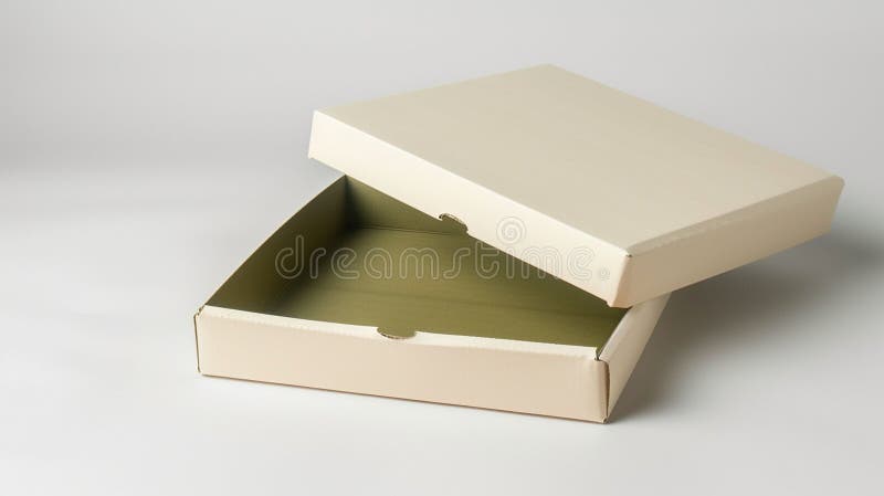 Empty Cardboard Pizza Box Open with Lid Ajar on White Background Stock ...