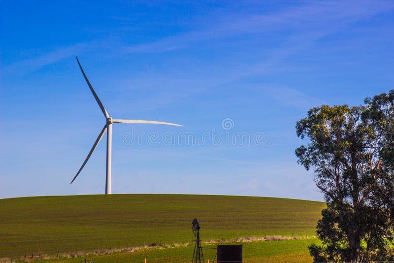 Single Energy Saving Wind Mill Stock Photo - Image of turbines, ground ...