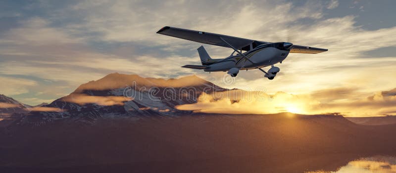 Single Engine Airplane Flying Over Dramatic Mountain Landscape at ...