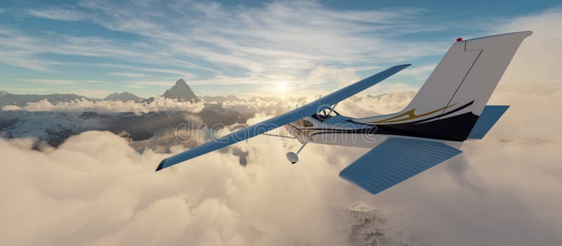 Single Engine Airplane Flying Over Dramatic Mountain Landscape at ...