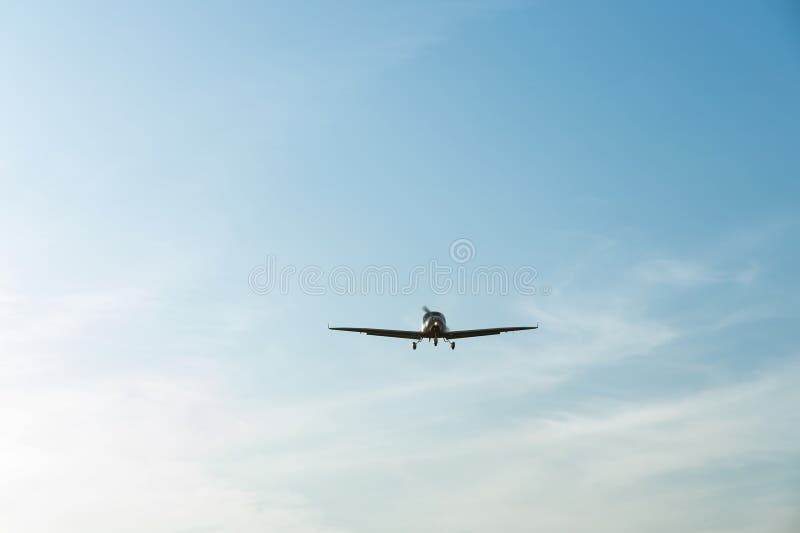 Single Engine Ultralight Aircraft Flying in the Sky. Empty Space for ...