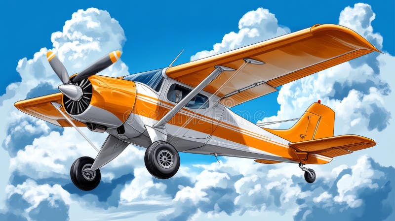 Single Engine Ultralight Prop Plane Flying in the Blue Sky with White ...