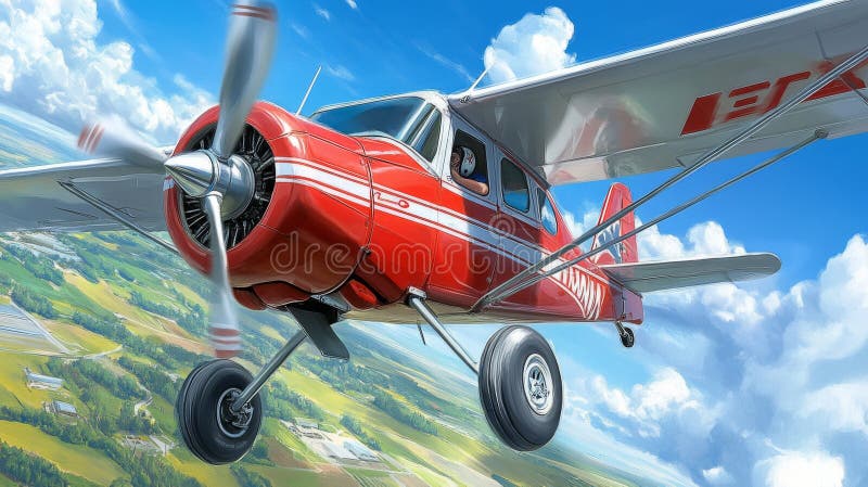 Single Engine Ultralight Prop Plane Flying in the Blue Sky with White ...