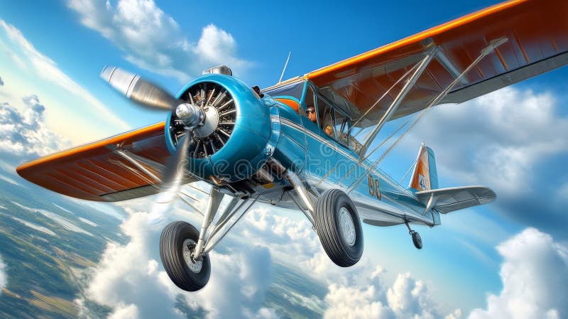 Single Engine Ultralight Prop Plane Flying in the Blue Sky with White ...