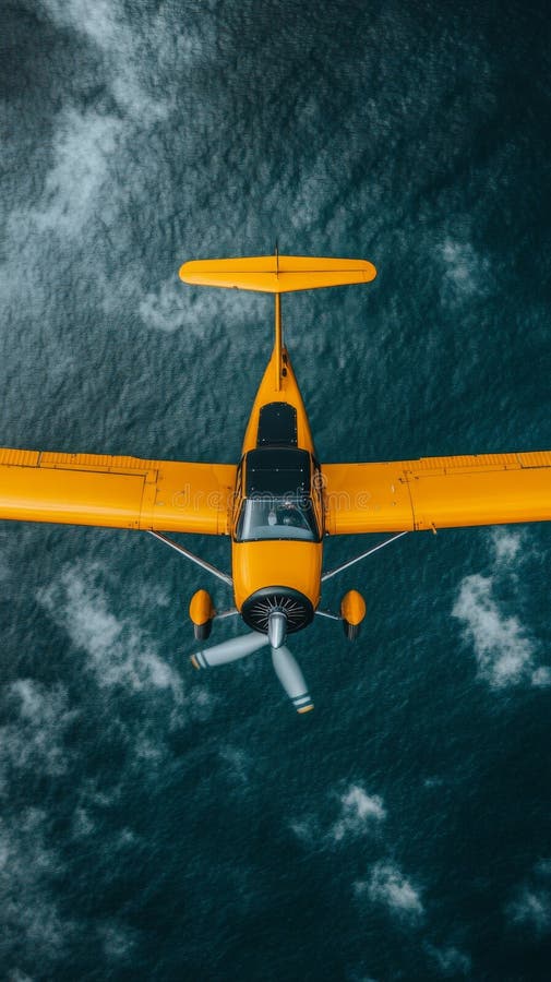 Single Engine Ultralight Prop Plane Flying in the Blue Sky with White ...