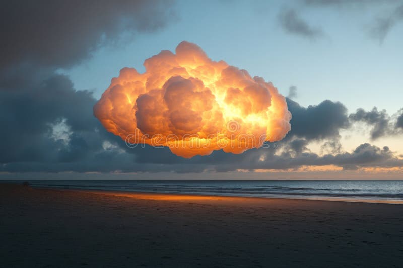 A Single, Enormous Inflatable Cloud Balloon, Fluffy and White, Hovering ...