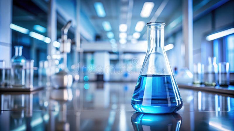 A Single Erlenmeyer Flask Filled with Vibrant Blue Liquid Sits on a ...