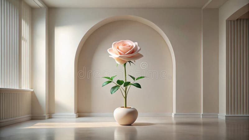 A Single, Exaggerated Rose in a Minimalist Interior Setting, Displaying ...
