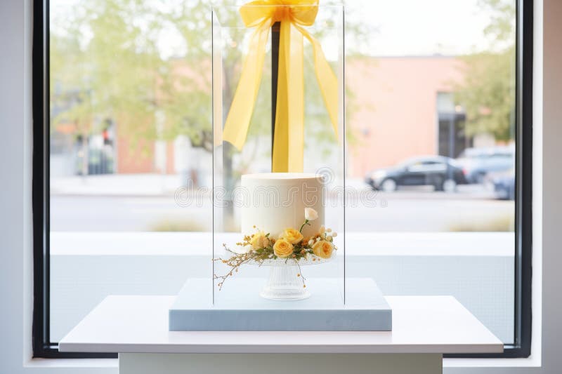 Single Exquisite Cake Centerpiece in Minimalist Window Display Stock ...