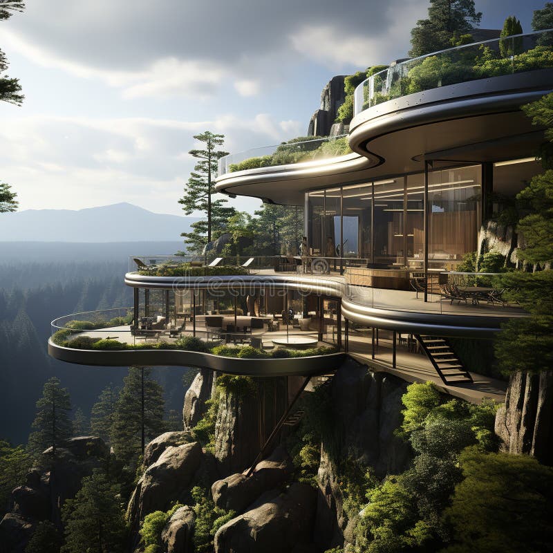 Single Family Home Structure on a Forest Cliff Architecture Landscape ...