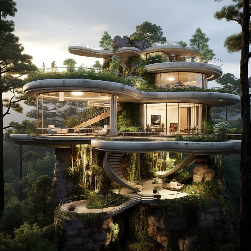 Single Family Home Structure on a Forest Cliff Architecture Landscape ...