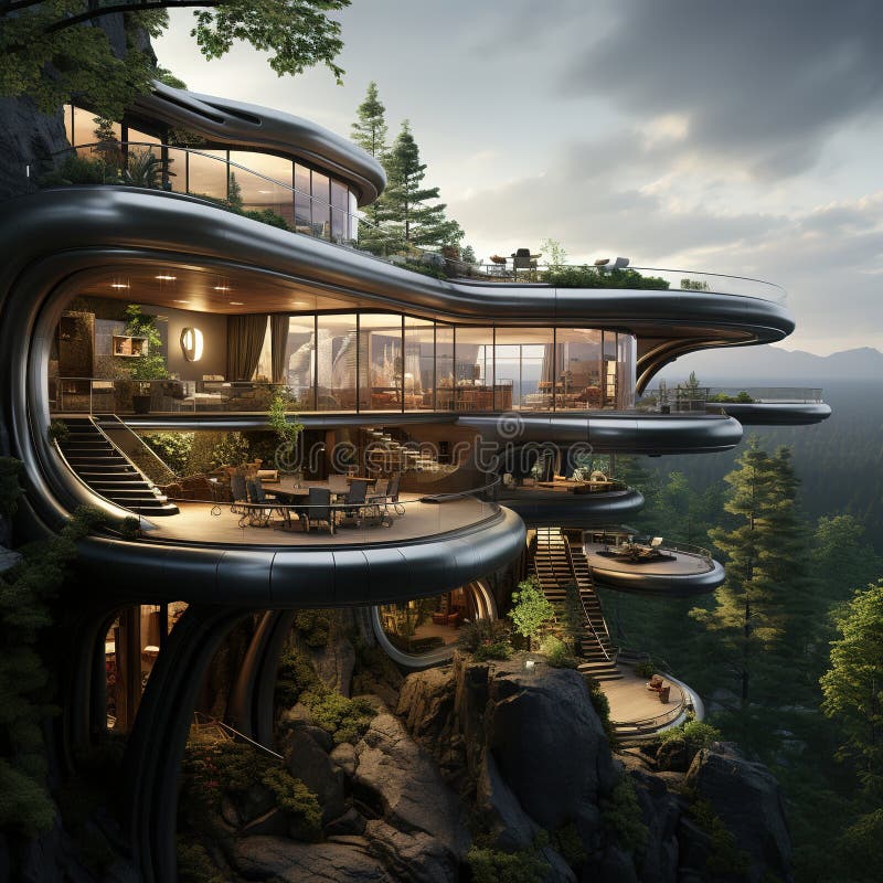 Single Family Home Structure on a Forest Cliff Architecture Landscape ...