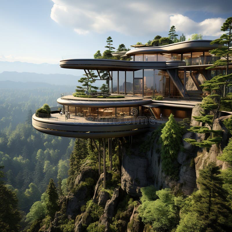 Single Family Home Structure on a Forest Cliff Architecture Landscape ...