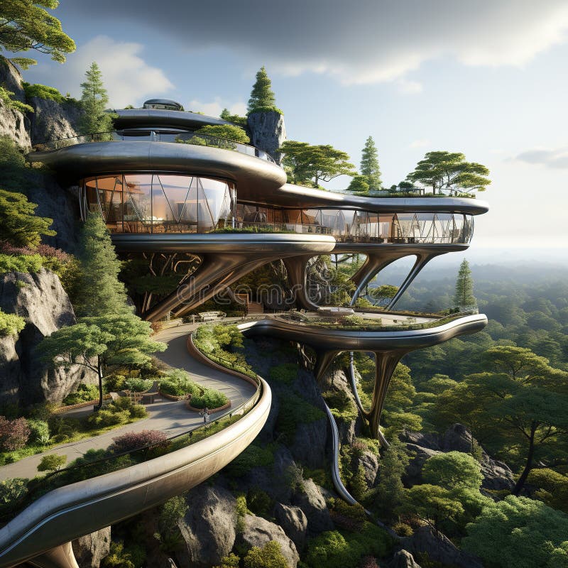 Single Family Home Structure on a Forest Cliff Architecture Landscape ...