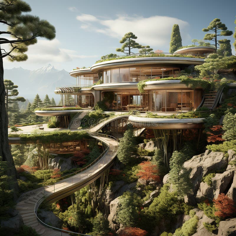 Single Family Home Structure on a Forest Cliff Architecture Landscape ...