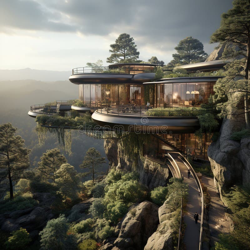 Single Family Home Structure on a Forest Cliff Architecture Landscape ...