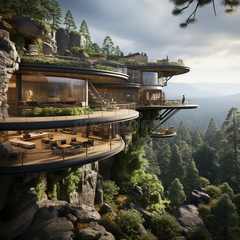 Single Family Home Structure on a Forest Cliff Architecture Landscape ...