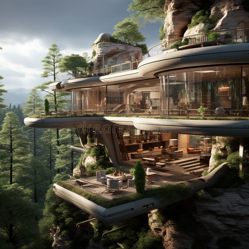 Single Family Home Structure on a Forest Cliff Architecture Landscape ...