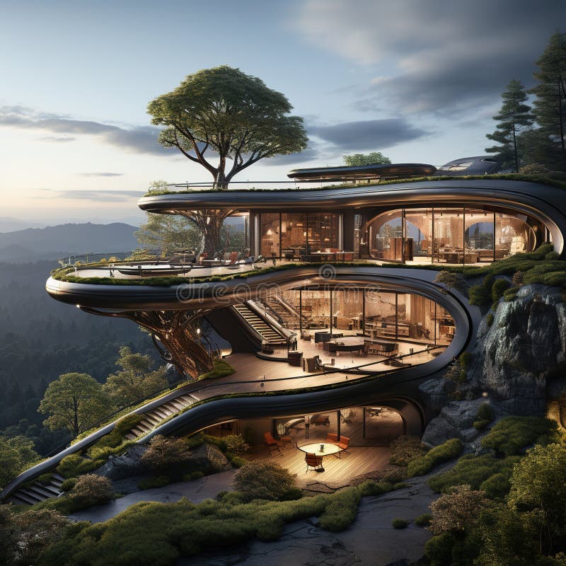 Single Family Home Structure on a Forest Cliff Architecture Landscape ...