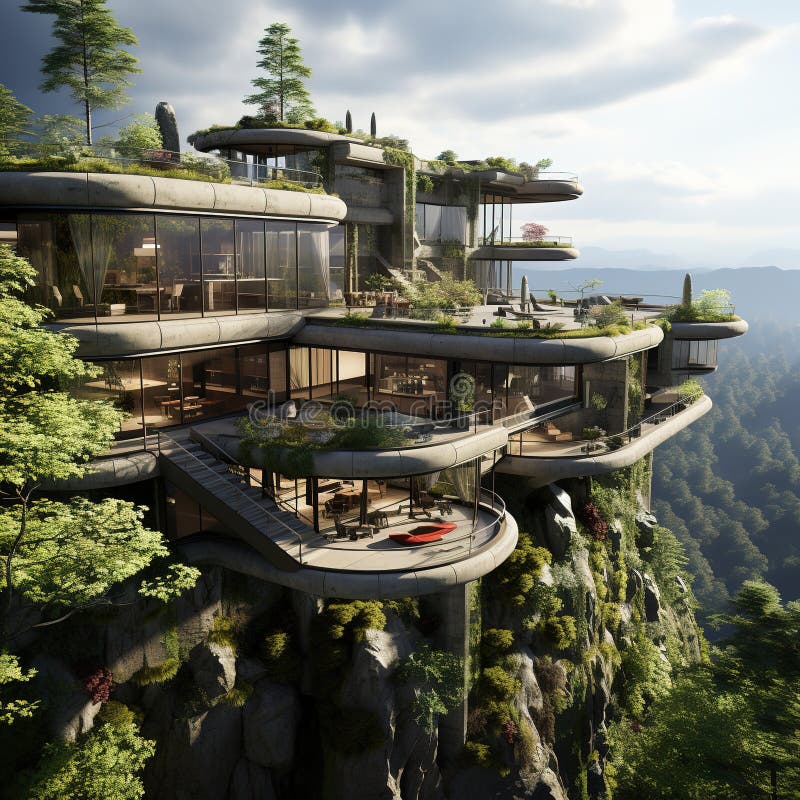 Single Family Home Structure on a Forest Cliff Architecture Landscape ...