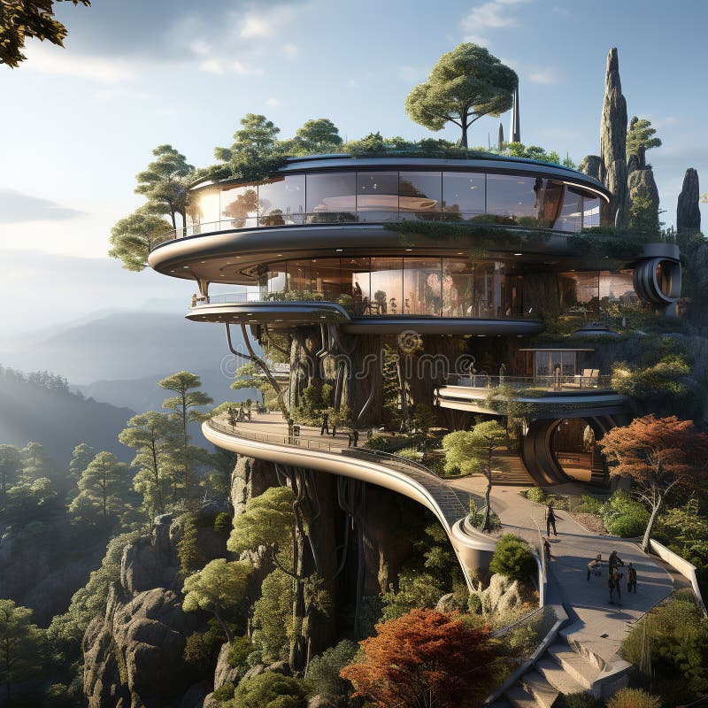 Single Family Home Structure on a Forest Cliff Architecture Landscape ...