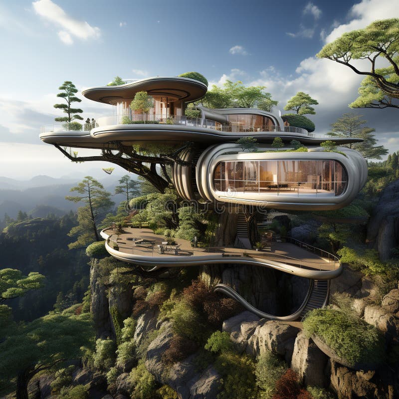 Single Family Home Structure on a Forest Cliff Architecture Landscape ...