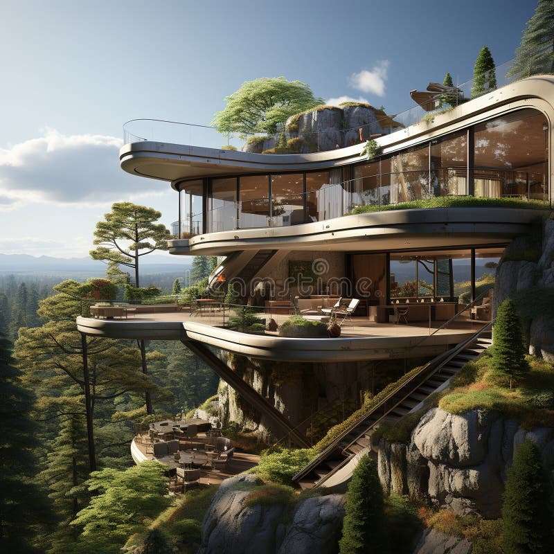 Single Family Home Structure on a Forest Cliff Architecture Landscape ...