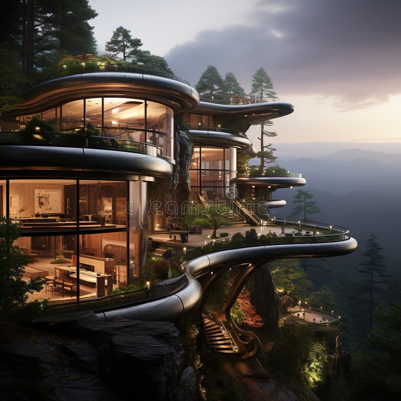Single Family Home Structure on a Forest Cliff Architecture Landscape ...